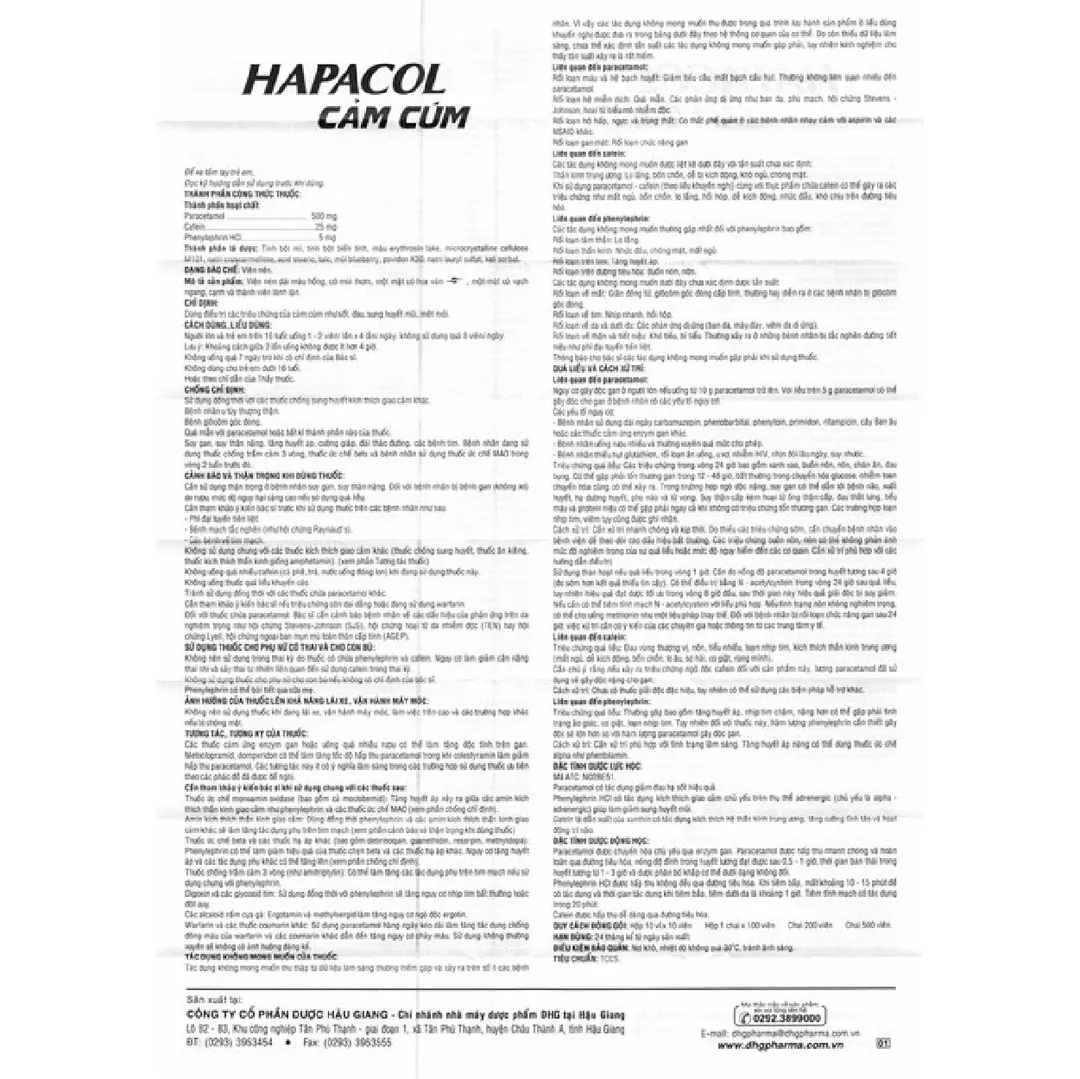 Thuốc giảm đau, hạ sốt Hapacol Cảm Cúm hộp 10 vỉ x 10 viên