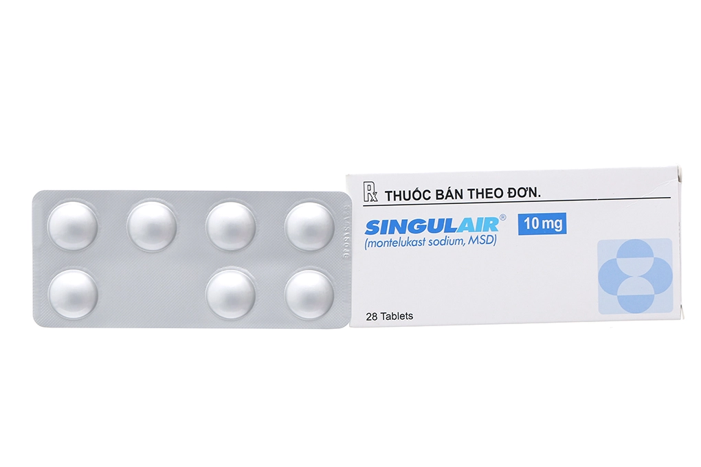 Thuốc trị hen phế quản Singulair 10mg hộp 4 vỉ x 7 viên