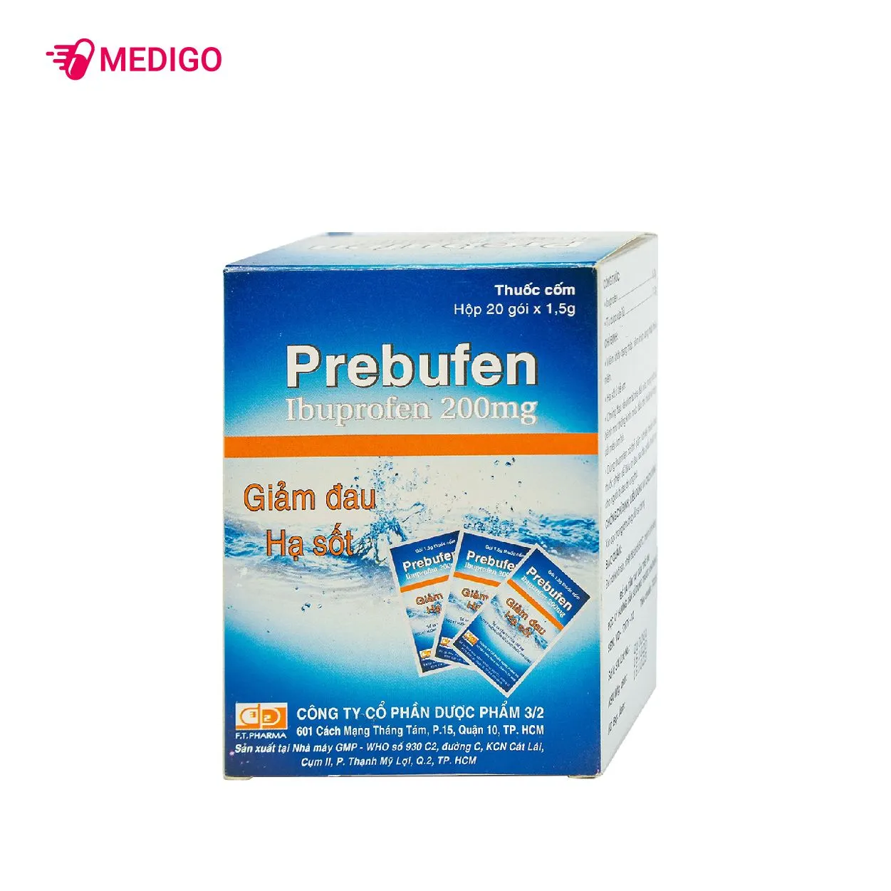 Thuốc giảm đau, hạ sốt cho trẻ em Prebufen hộp 20 gói x 1.5g