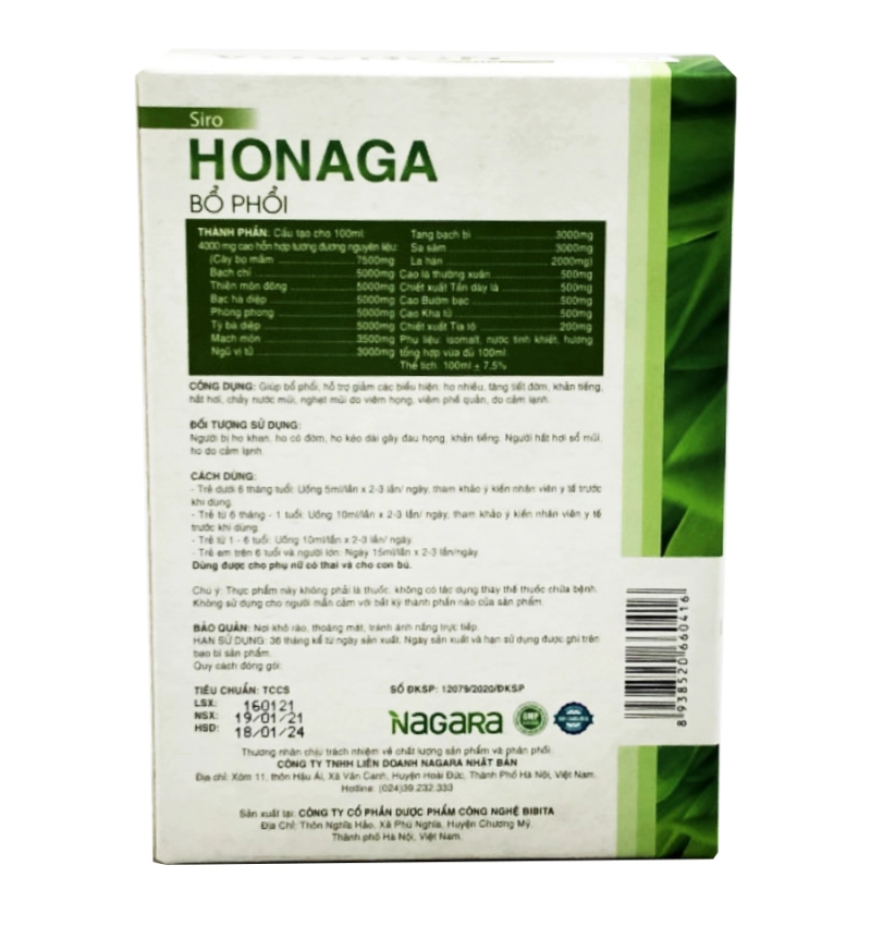 Siro HONAGA Bổ Phổi hộp 16 gói x 10ml