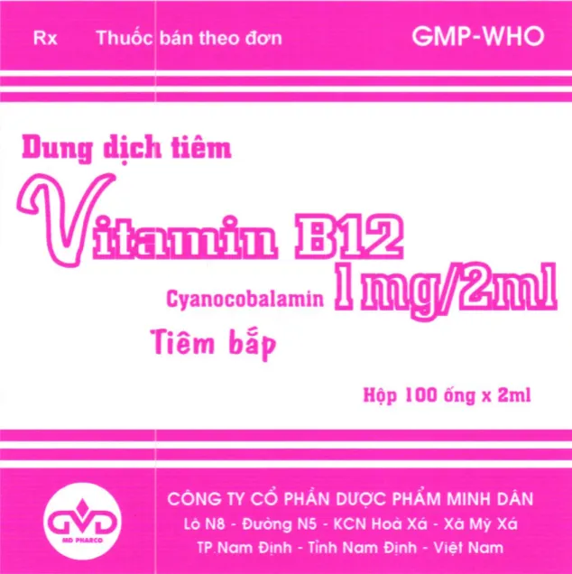 Dung dịch tiêm Vitamin B12 1mg/2ml (Minh Dân) hộp 100 ống x 2ml