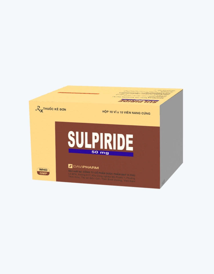 Thuốc hướng tâm thần Sulpiride 50mg (DAVIPHARM) hộp 10 vỉ x 10 viên